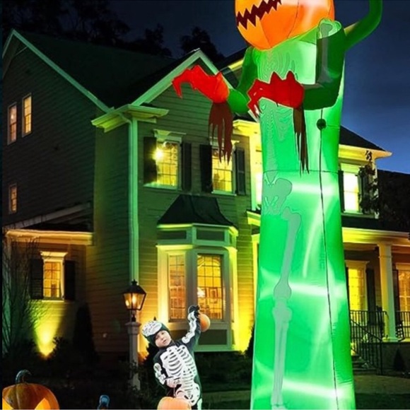 Holiday | Halloween Inflatable Giant Pumpkin Green Skeleton Led 12ft ...